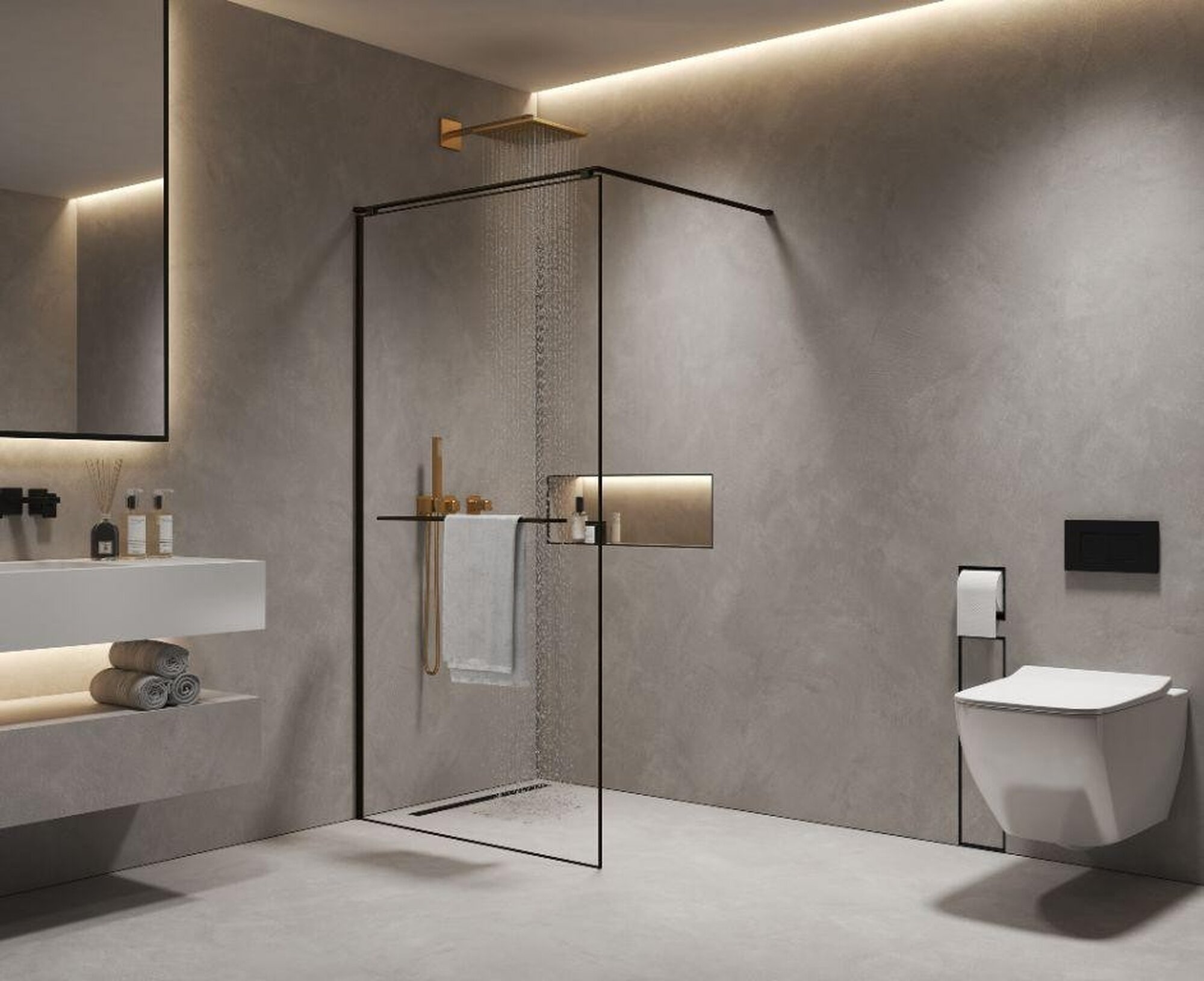 Душевое ограждение 900*2000 мм, 8мм прозрачное, EasyClean, цвет профиля черный матовый