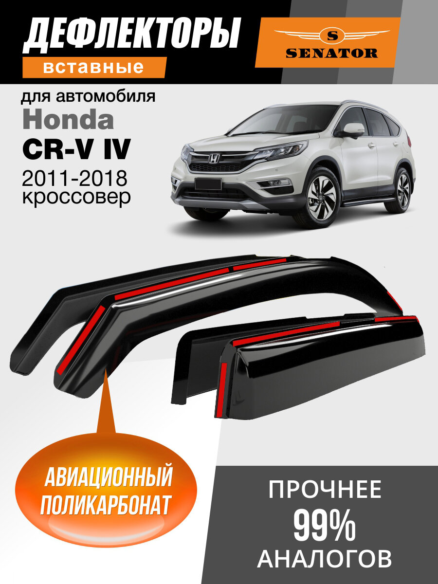 Дефлекторы окон Senator для Honda CR-V 4 (Хонда СРВ 4) 2011-2018 г. в. кроссовер, вставные, 4шт