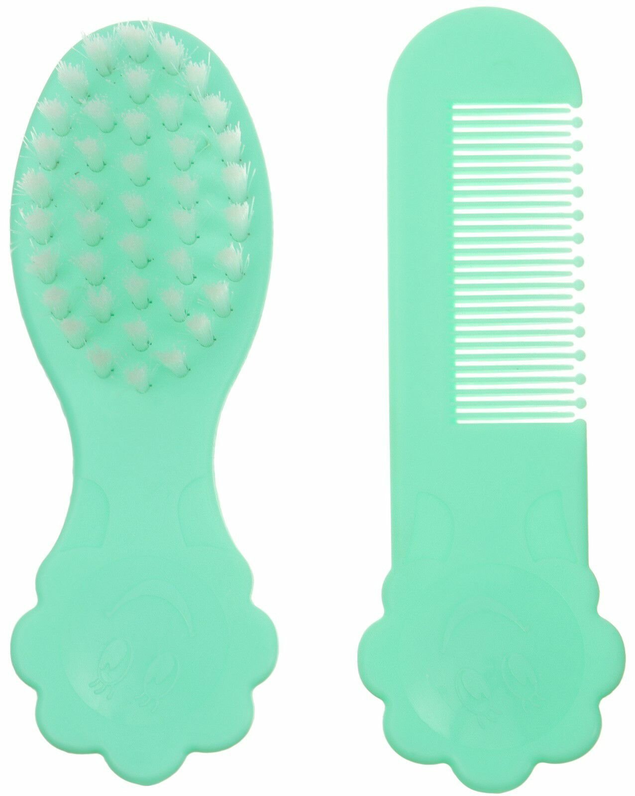 Набор детских расчесок "Цветочек" из 2 штук для волос, детская массажная щётка и расческа-гребешок для новорожденных и малышей, цвет бирюзовый