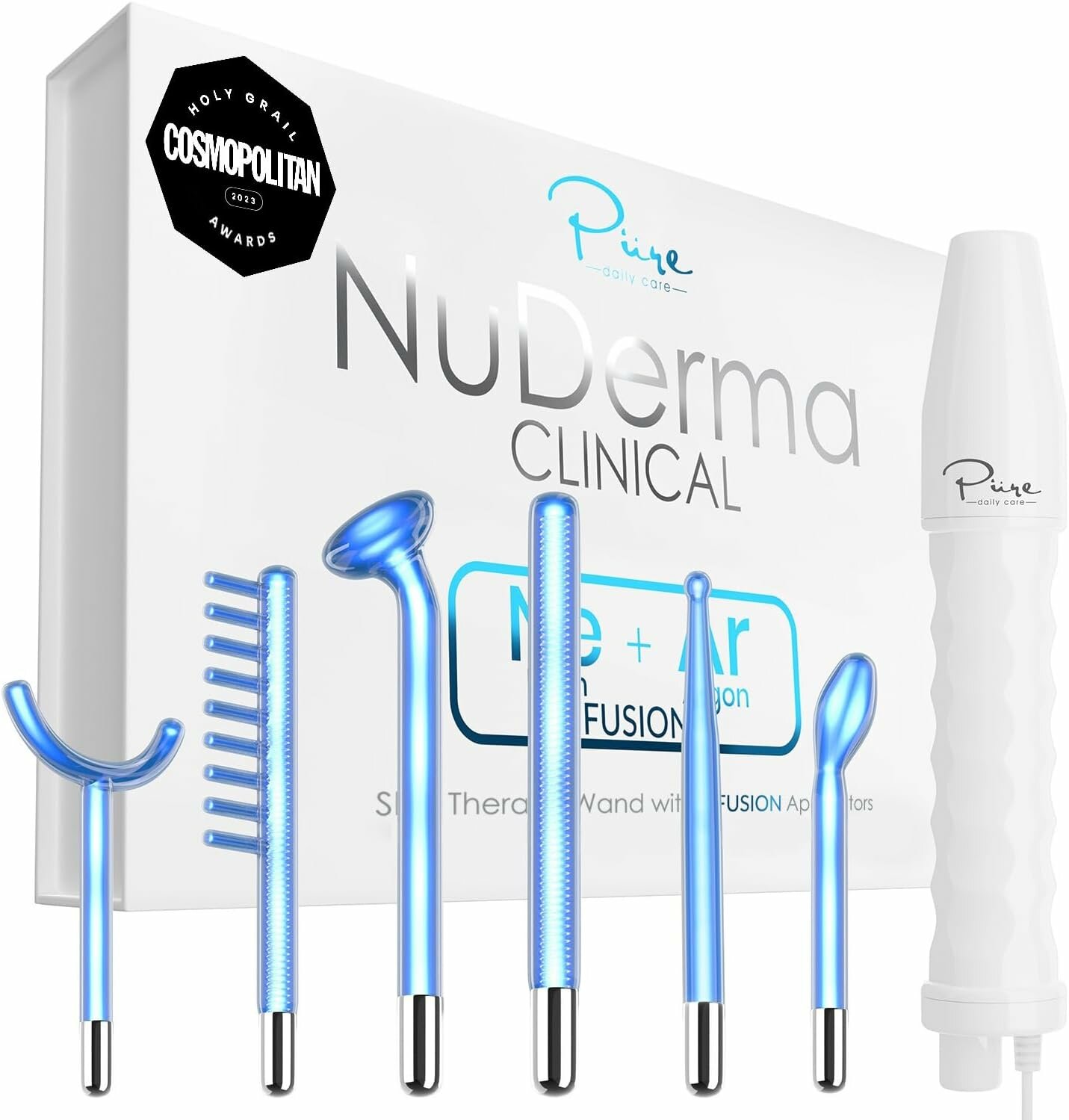 Клиническая портативная скин-терапия NuDerma, с 6 неоновыми аргоновыми трубками, уменьшающая морщины