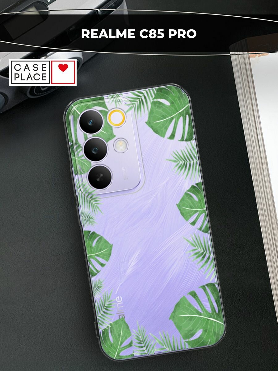 Чехол на Realme C85 Pro / Реалми C85 Про с принтом Листья папоротника рамка, прозрачный