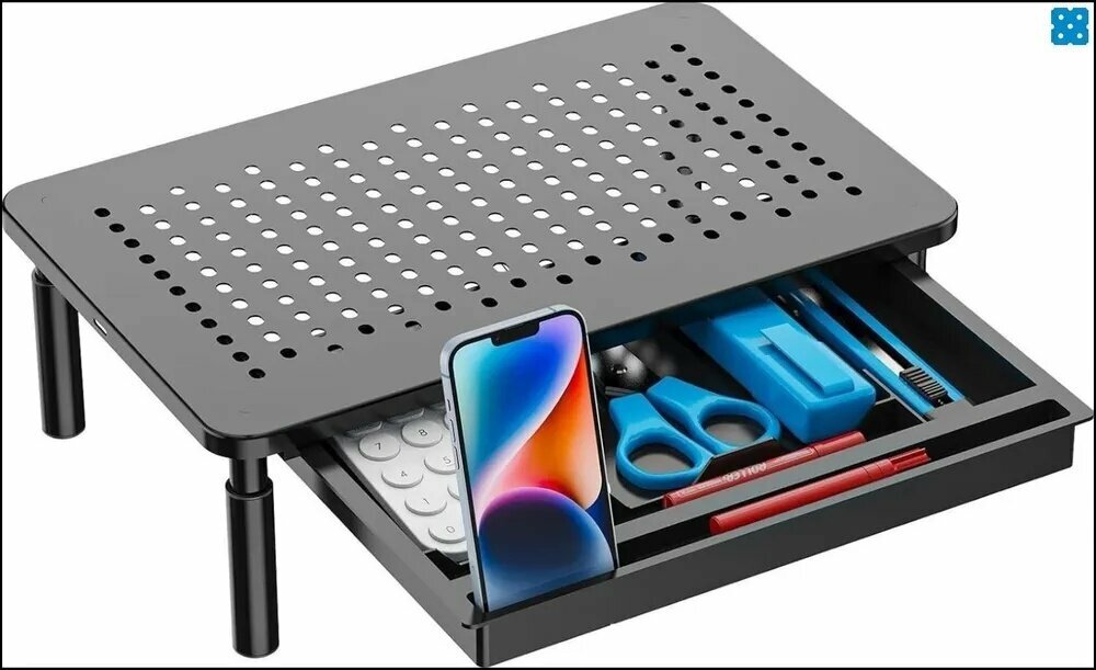 Настольная бестселлер подставка с выдвижным ящиком для монитора и ноутбука Canyora черный цвет регулируемая высота 1 пакет