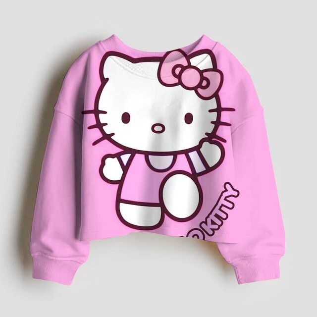 Детская толстовка с принтом Hello Kitty, одежда для детей на весну и осень, простая свободная толстовка с длинными рукавами Hello Kitty.
