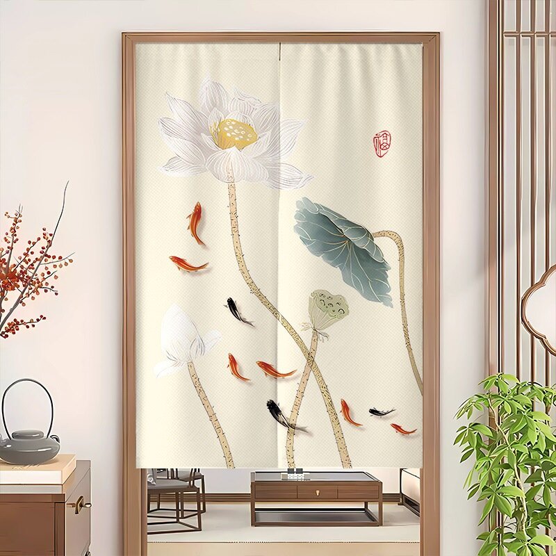 Китайский стиль занавески для двери в виде лотоса, занавеска для ванной, занавеска для туалета, лотос, без сверления, полузанавеска, фэн-шуй, блокирующая занавеска, полузанавеска