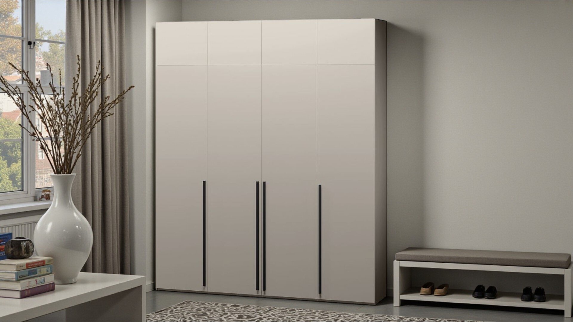 Распашной четырехсекционный шкаф Лорена Пакс-4 с антресолью Кашемир 5981 BS NEW 160x40x230 см, бежевый GOODFORM