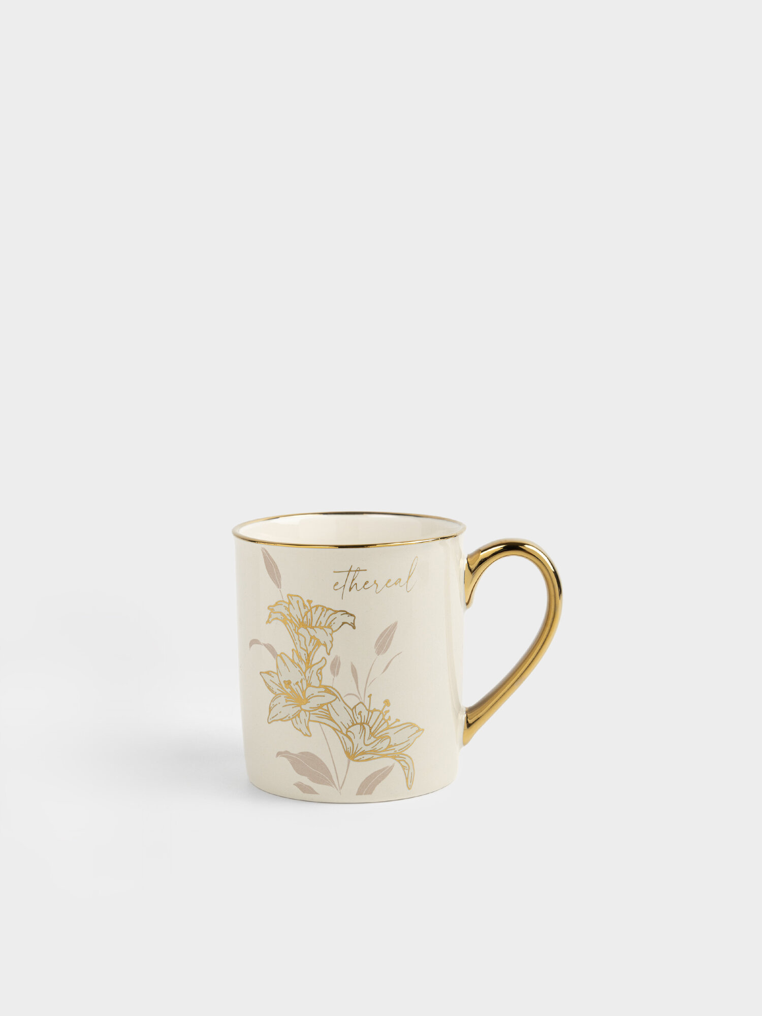 Кружка, 300 мл, фарфор N, бело-золотистая, с золотистым кантом, Лилии, Flower gold, Kuchenland