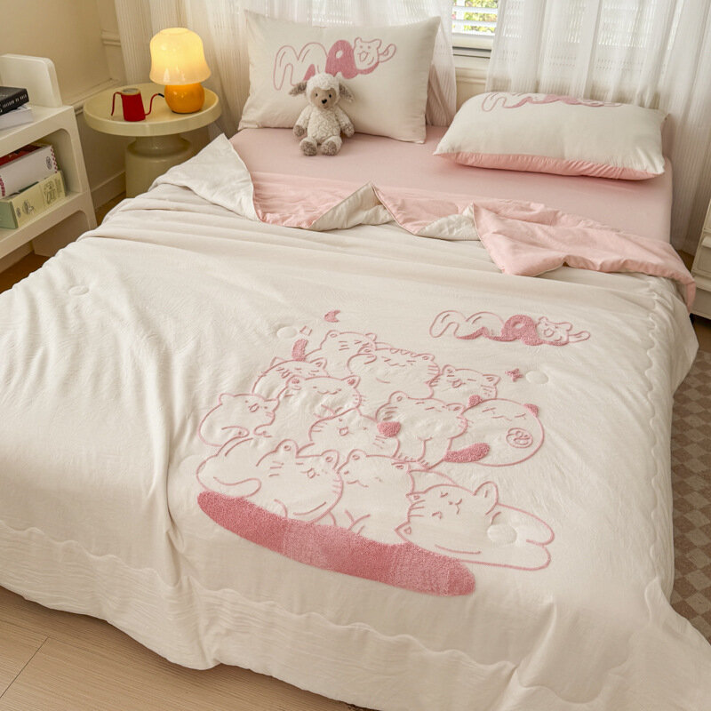 Легкое хлопковое одеяло Sleepy Cat бело-розовое 200x230 см для прохладного сна
