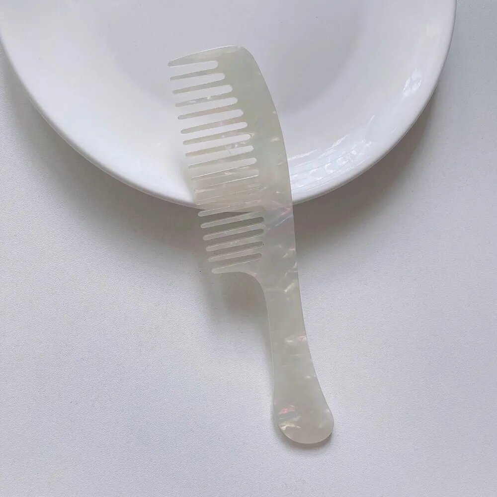 Корейская расческа из ацетата - мраморный принт, гладкая, антистатическая