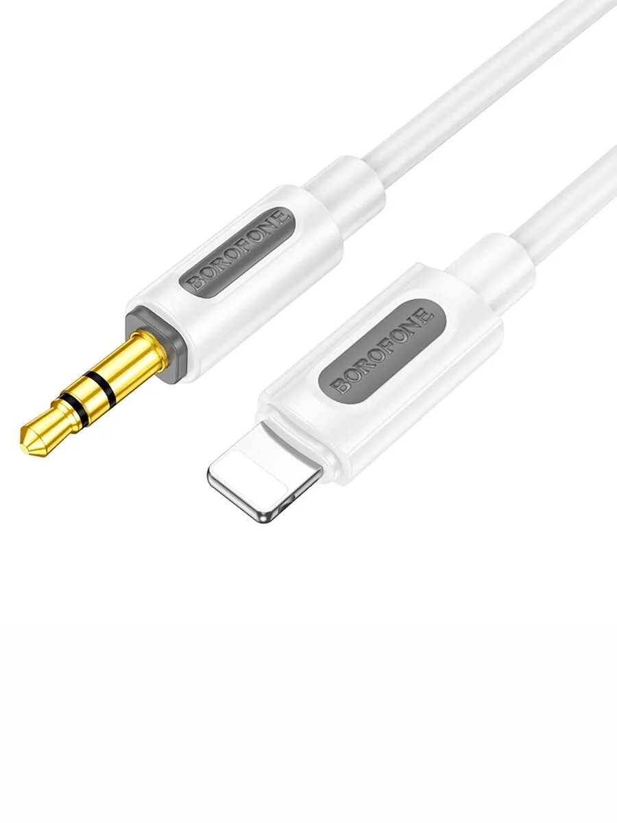 Аудио-переходник Borofone BL20 Lightning to 3.5мм Jack AUX, 1 метр, белый / кабель на наушники для iPhone / провод аукс