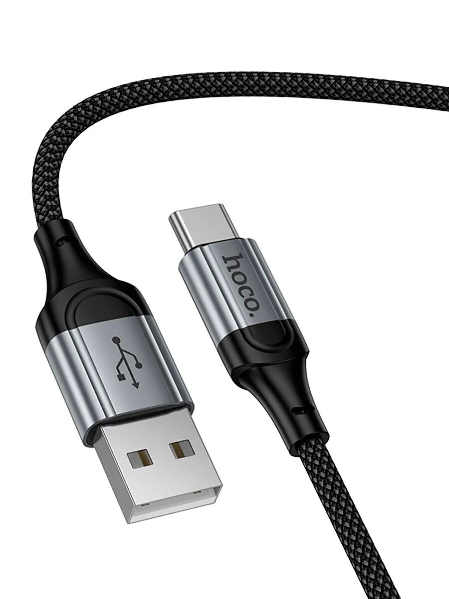 Кабель плетеный Hoco X121 USB to Type-C, 3А, 1,5м, черный / провод для зарядки Android