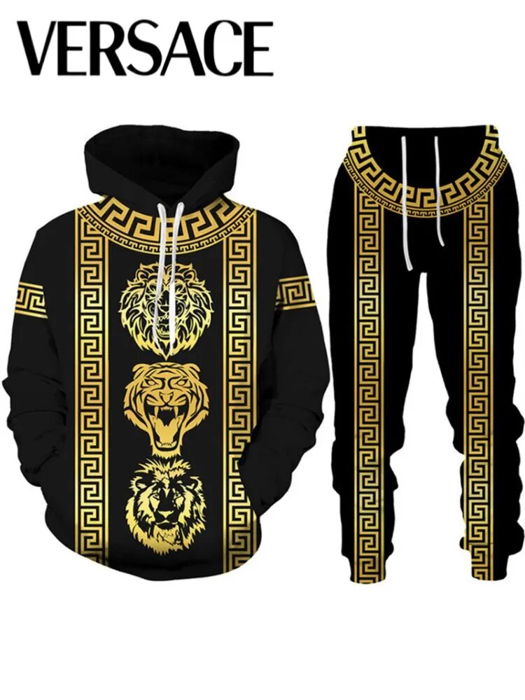 Комплект одежды Versace Весенне-Осенний Комплект-Модные Худи с Капюшоном и Спортивные Брюки для Мужчин и Женщин, Уличный Стиль от Итальянского Бренда