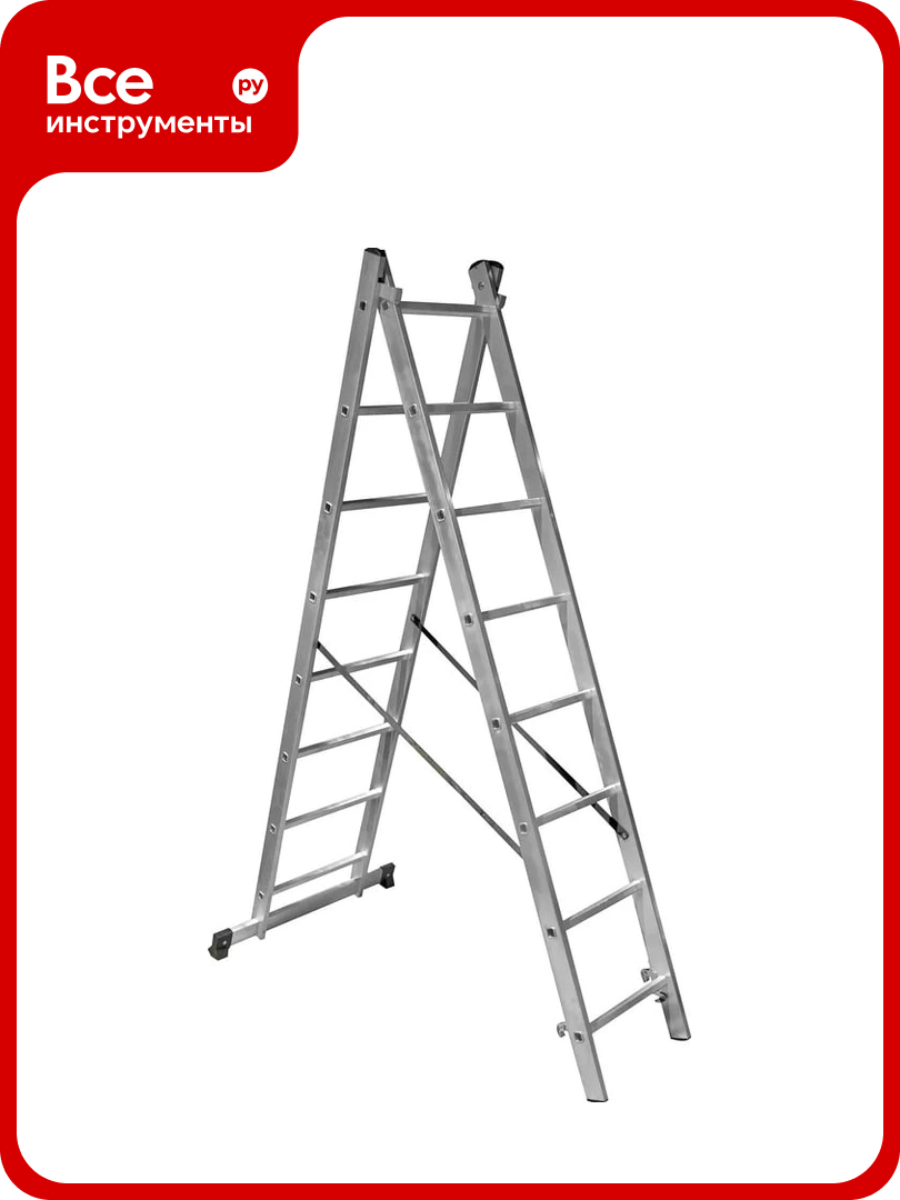 Двухсекционная лестница Inforce 2x8 ЛП-02-24, профессиональная алюминиевая лестница с двумя секциями по восемь ступеней