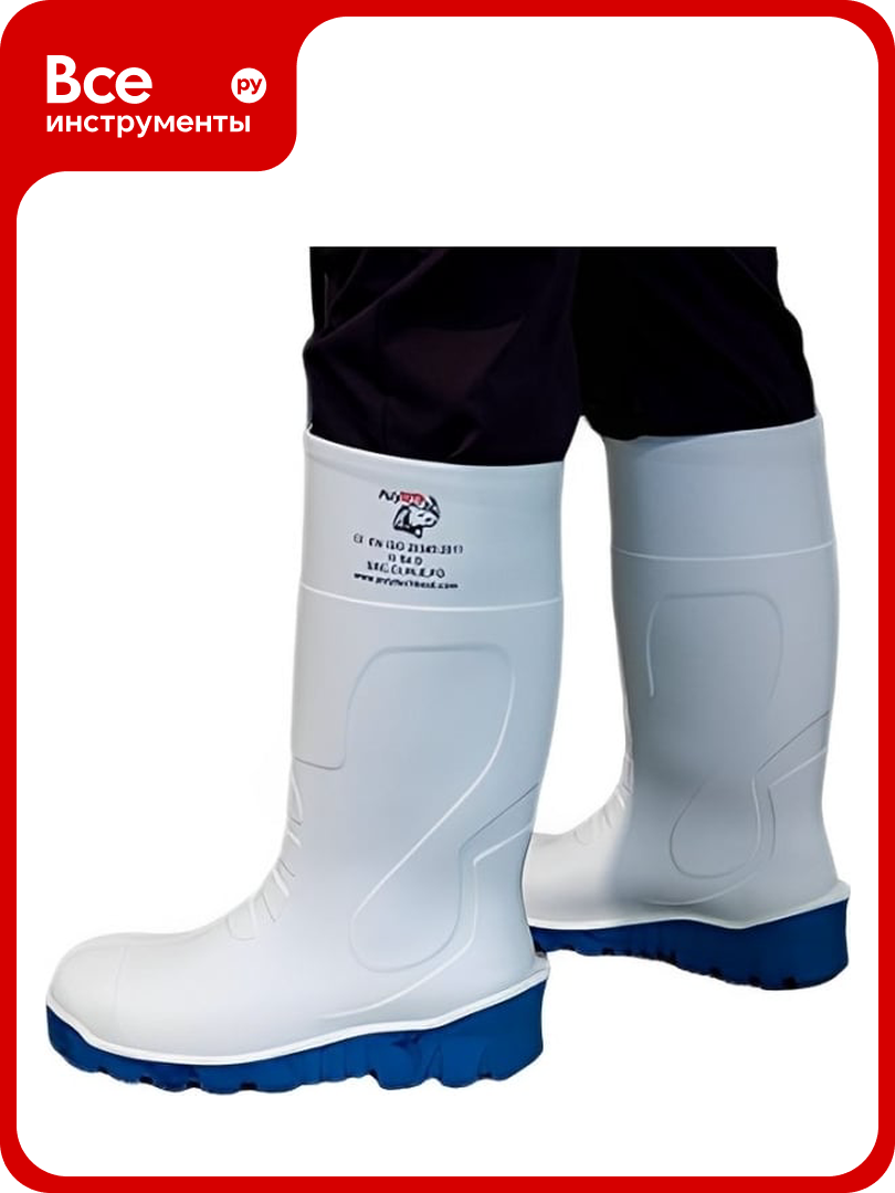 Сапоги рабочие PolyTech ПУ/ПУ O4, цвет белый/синий, полиуретановые, водонепроницаемые, с протектором против скольжения