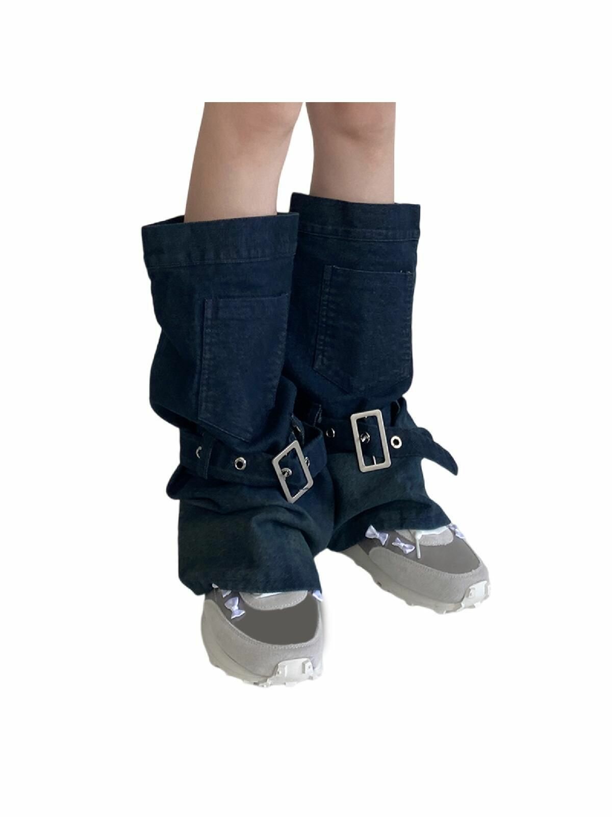 Женские грубые джинсовые наколенники с карманами, Синий