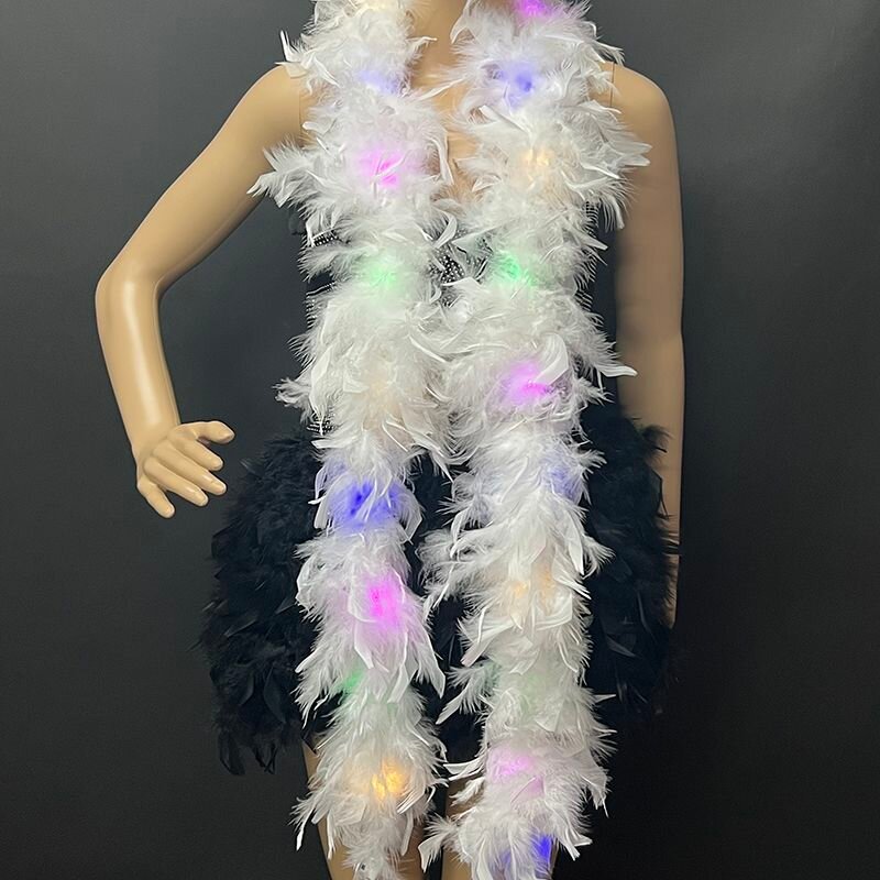 Новые стильные светящиеся утолщенные гирлянды из перьев индейки, яркие украшения для рождественской елки из перьев, длинные плюшевые.