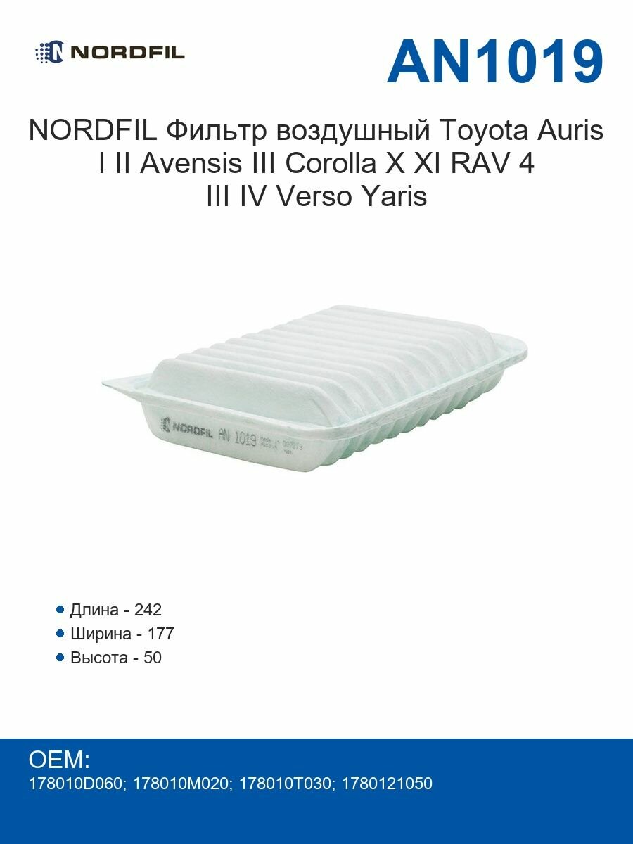 NORDFIL Фильтр воздушный Toyota Auris I II Avensis III Corolla X XI RAV 4 III IV Verso Yaris