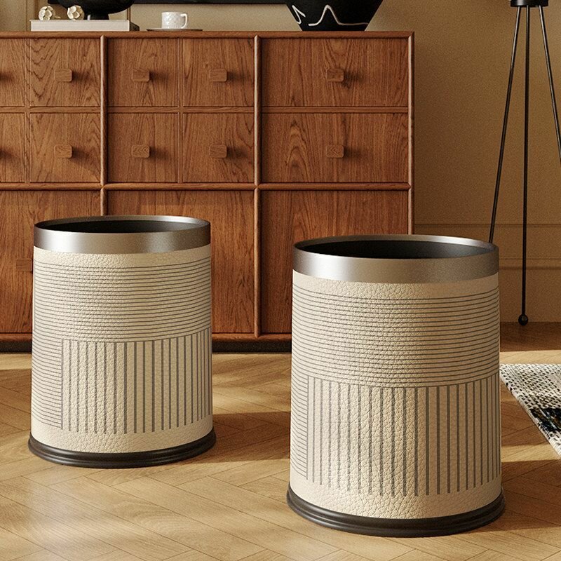 Мусорное ведро из кожи в французском стиле Yinshang для дома, гостиной, винтажный стиль, корзина для мусора, спальня, ретро, легкая роскошь, домашнее мусорное ведро