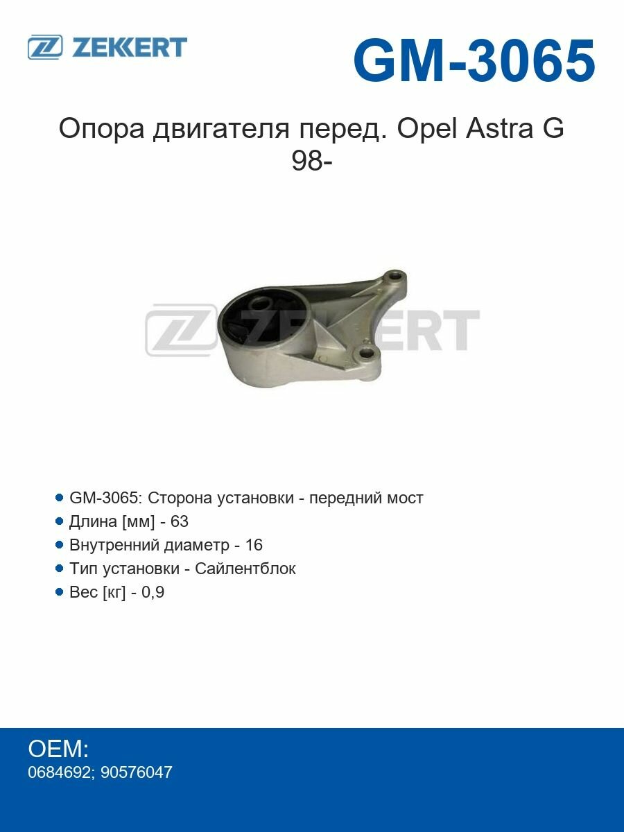 Zekkert Опора двигателя передняя Opel Astra G с 1998 года
