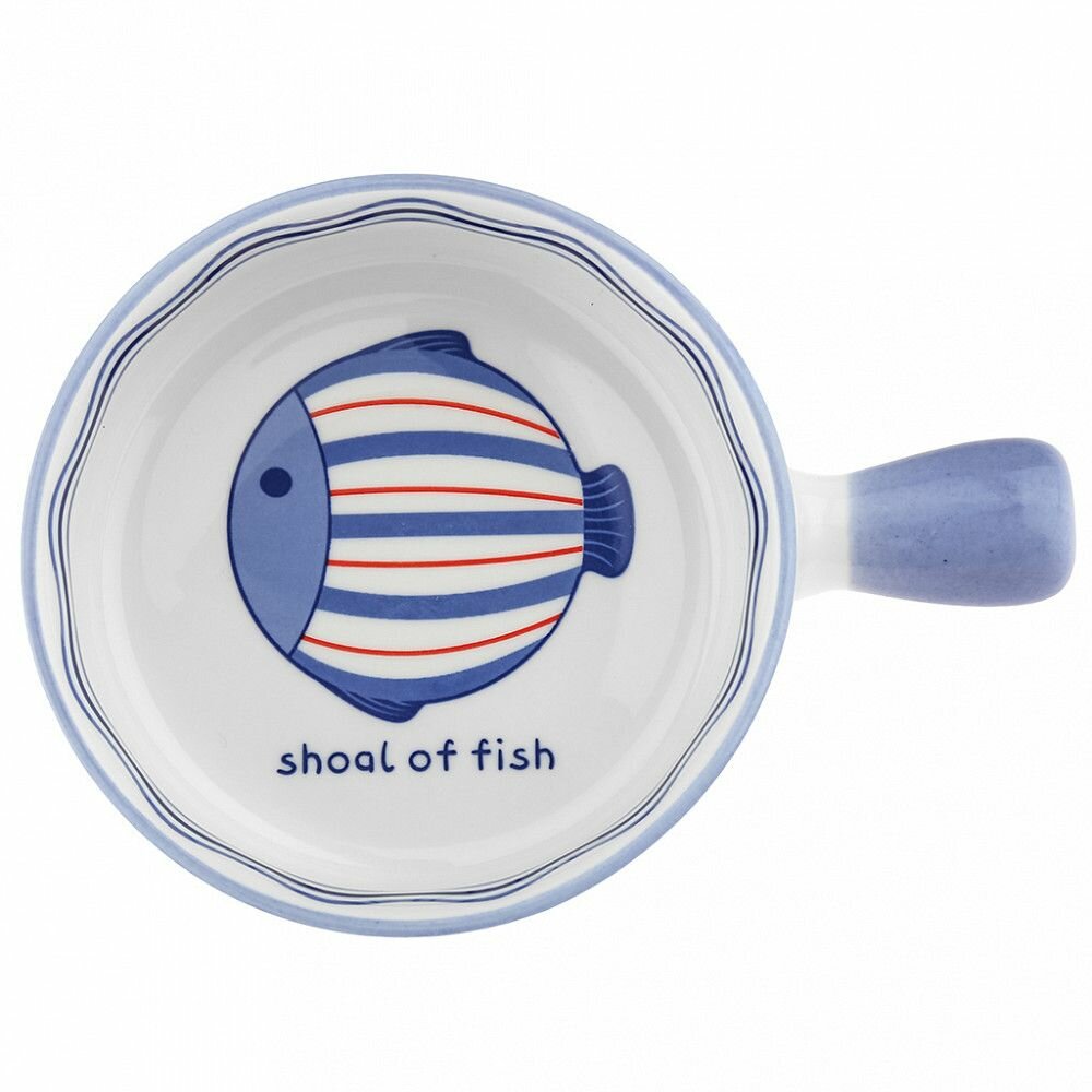 Салатник фарфоровый 600мл "Синий полосатик", д14,7см, h5,3см с ручкой, отводка, белый