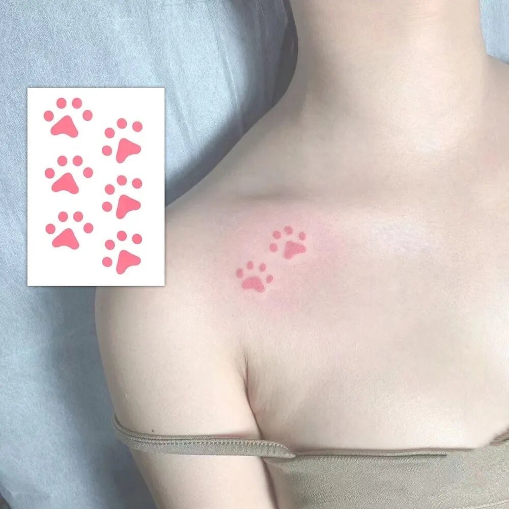 Розовая кошачья лапка Тату-наклейка,6 шт.