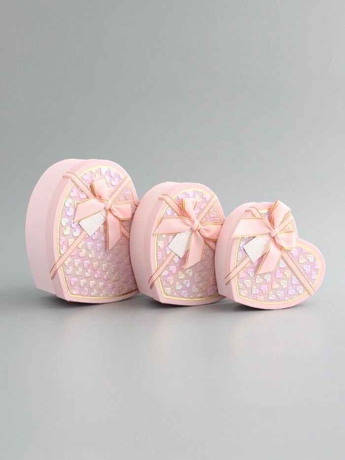 Набор подарочных коробок 3 в 1 сердца, розовый, 22 20 9; 18.5 17 7.5; 16 14 6 см