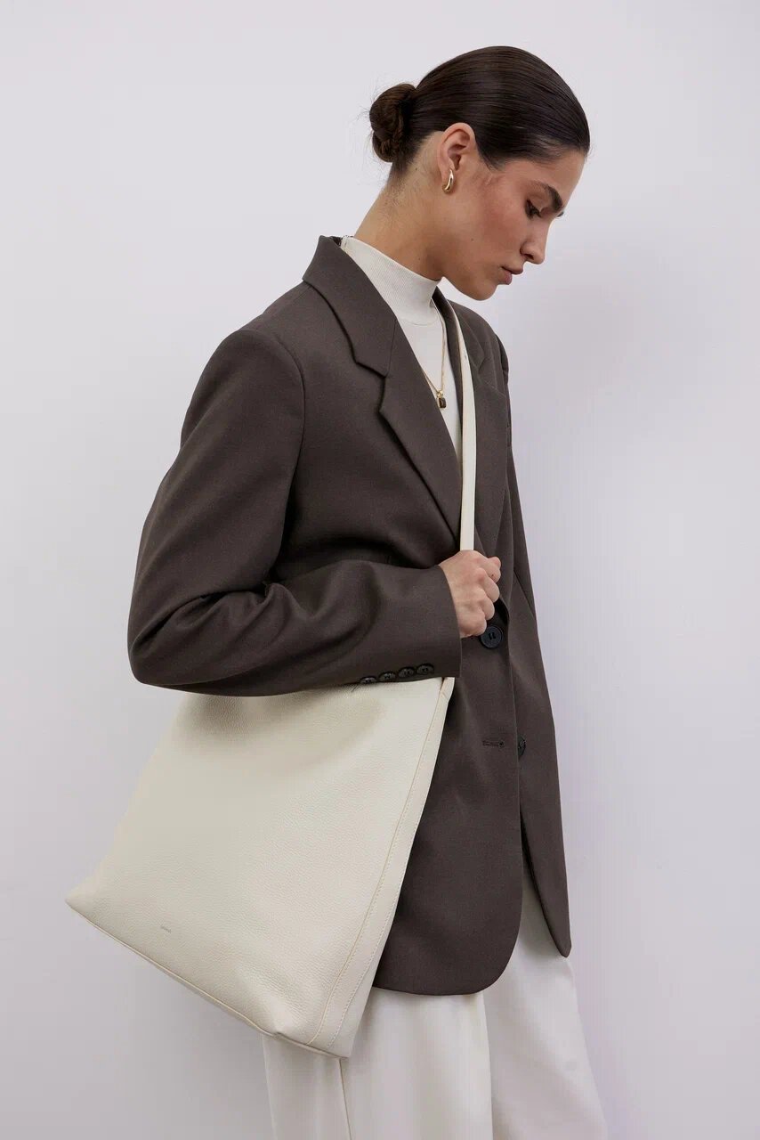 Сумка шоппер POVOD, фактура зернистая, молочный