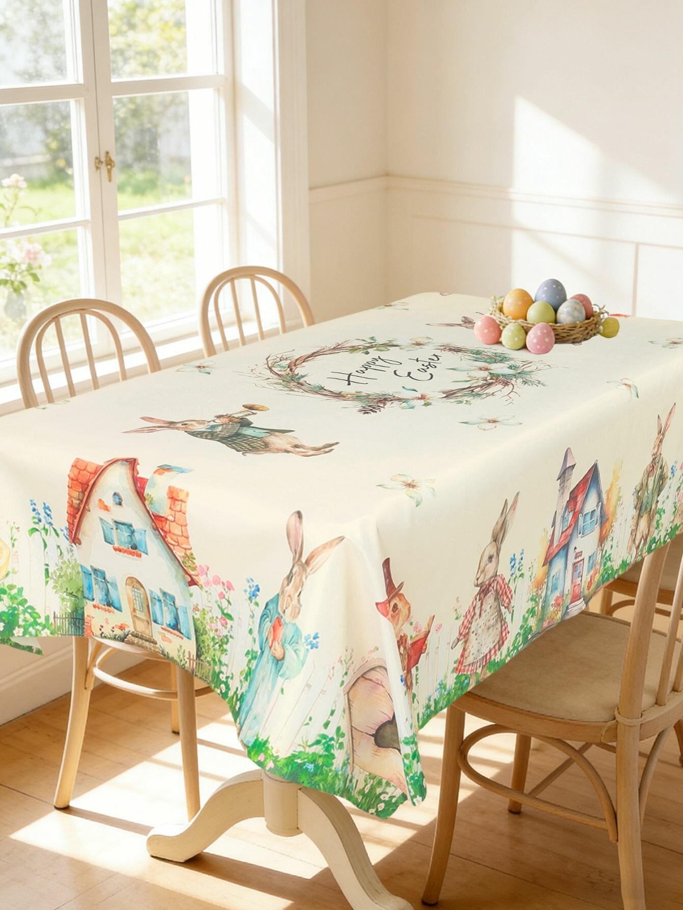Весенняя скатерть на тему пасхального кролика-180x140cm-1 шт