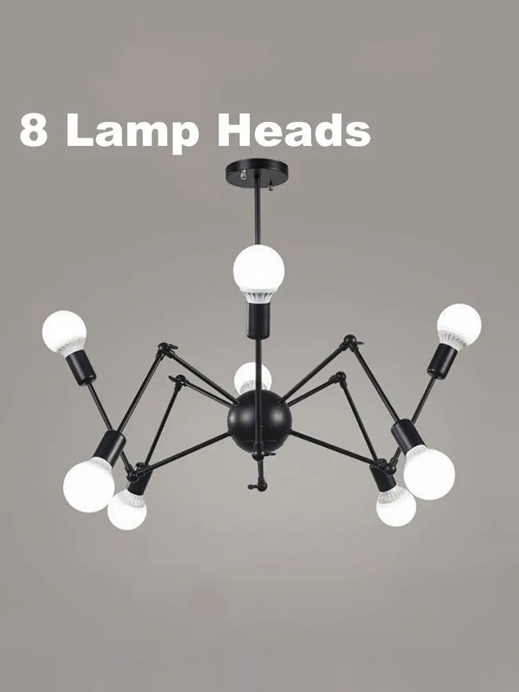Люстра паук на 8 ламп, черная металлическая потолочная люстра для гостиной и кухни