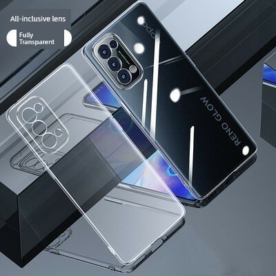 OPPO Reno7 Полностью Защищенный Силиконовый Чехол с Защитой Объектива и Включенной Защитной Пленкой - Прозрачный