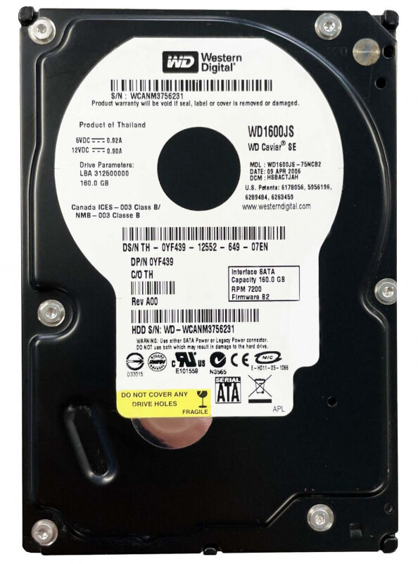 Жесткий диск Western Digital WD1600JS 160Gb SATAII 3,5" HDD