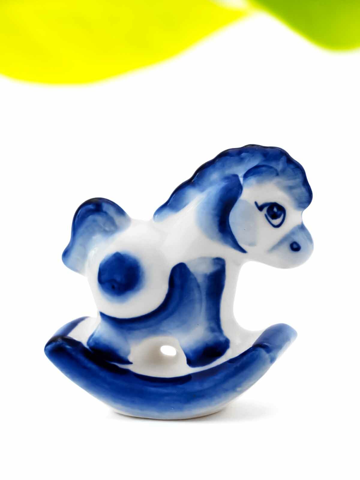 Фигурка коллекционная - Лошадка качалка, Гжель, Фарфор, 6,0 см