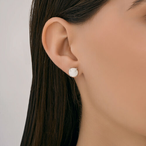 Серьги пусеты DIAMD'OR, серебро, 925 проба, родирование, лунный камень, длина 0.8 см, , белый — фото 1