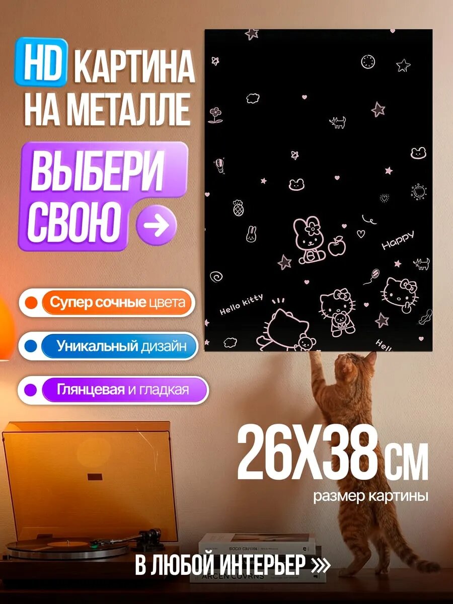 Картина на HD металле Хелло Китти узоры