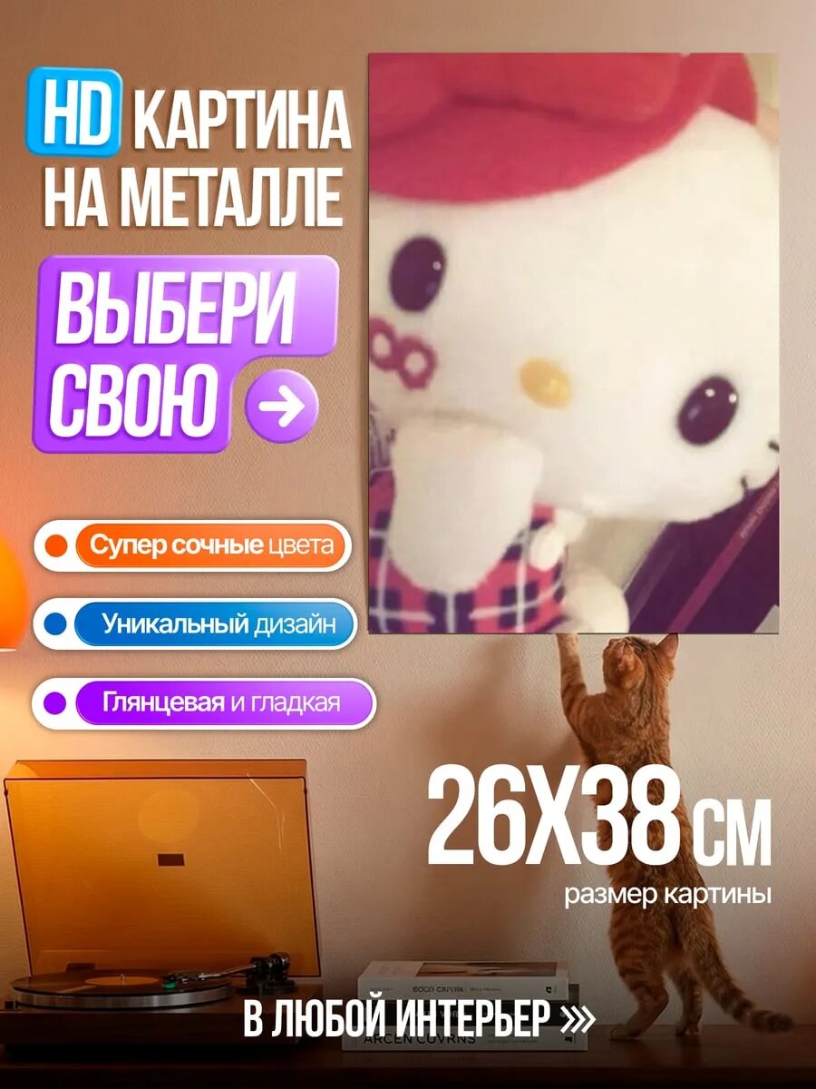 Картина на HD металле Хелло Китти в клетке