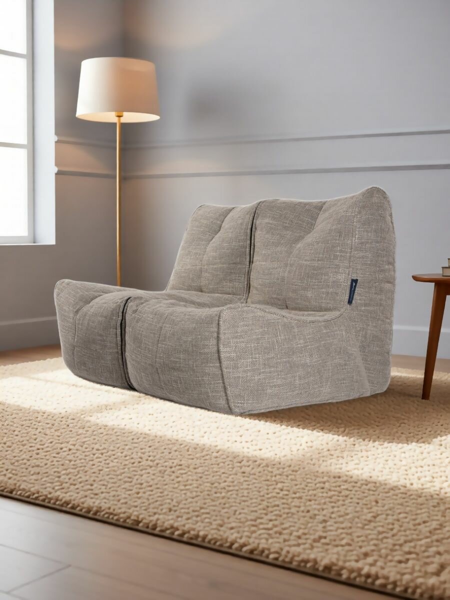 Диван мешок для двоих Twin Couch - Eco Weave (Sofa Weave) (бежевый, обновленная фактура ткани) - 120х80х80 - прямой маленький диван в стиле лофт (нераскладной)