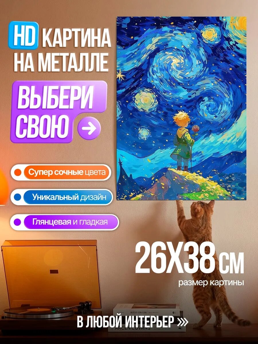Картина на HD металле Маленький принц под звездами