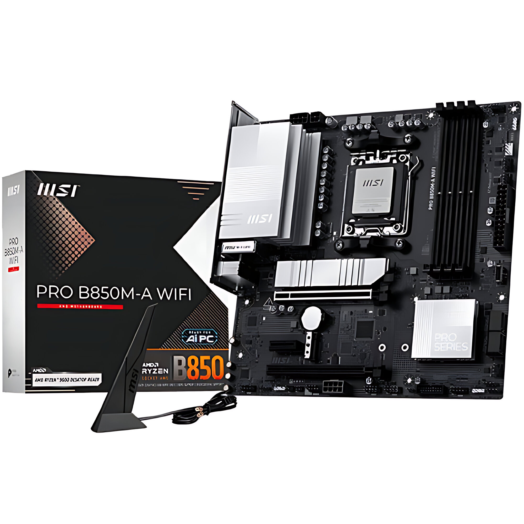 Материнская плата MSI PRO B850M-A WIFI (AM5/AMD B850/4xDDR5/2xPCI-Ex16/2xM.2/SB7.1/Wi-Fi/BT/GLAN/DP/HDMI/mATX)