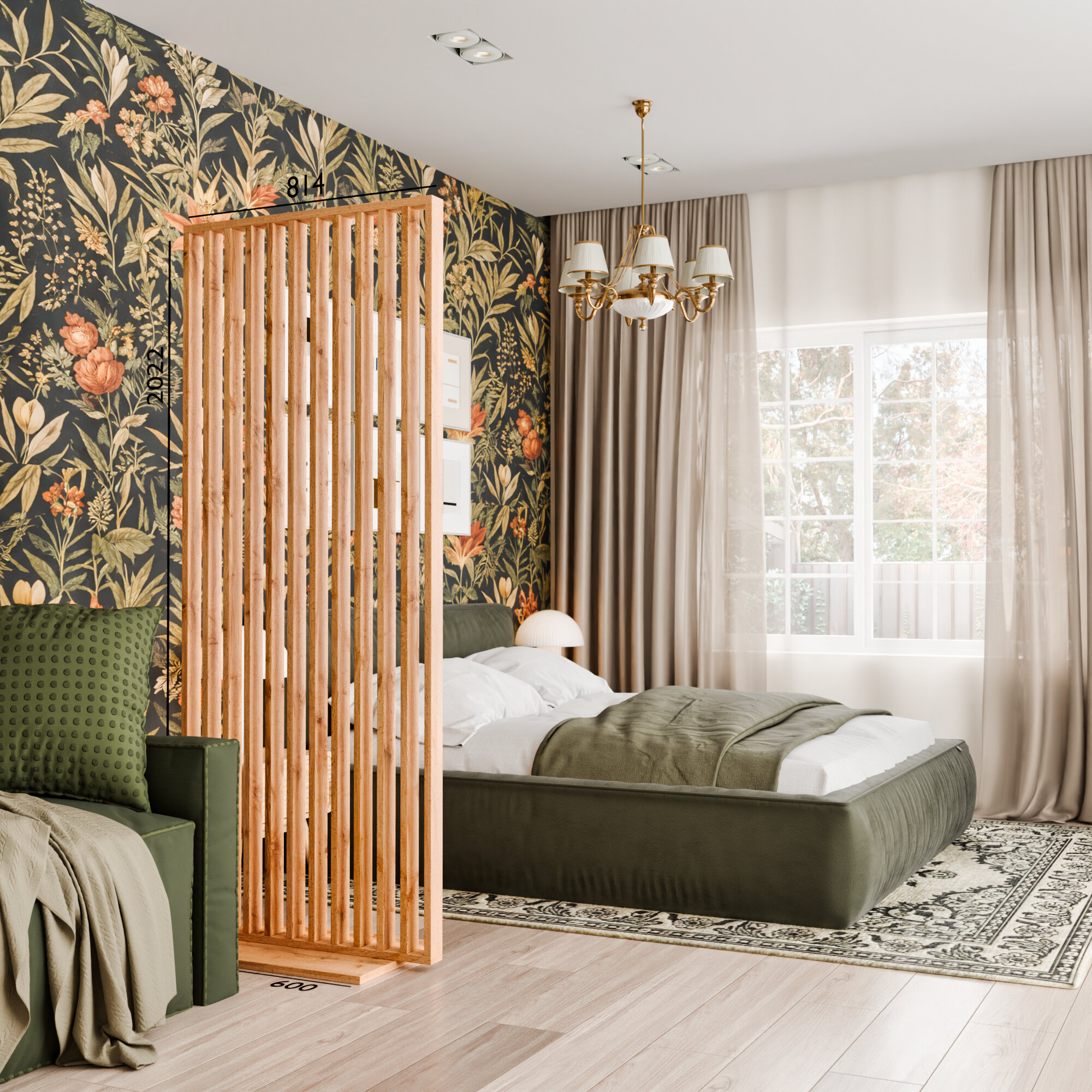 Реечная перегородка ширма для зонирования пространства 814 мм, Дуб Вотан
