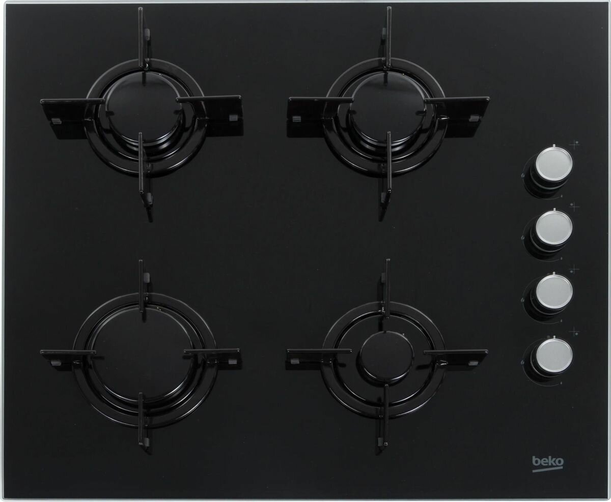 Встраиваемая газовая варочная поверхность Beko HILG 64120 S, 4 конфорки, газ-контроль, закаленное стекло, черный