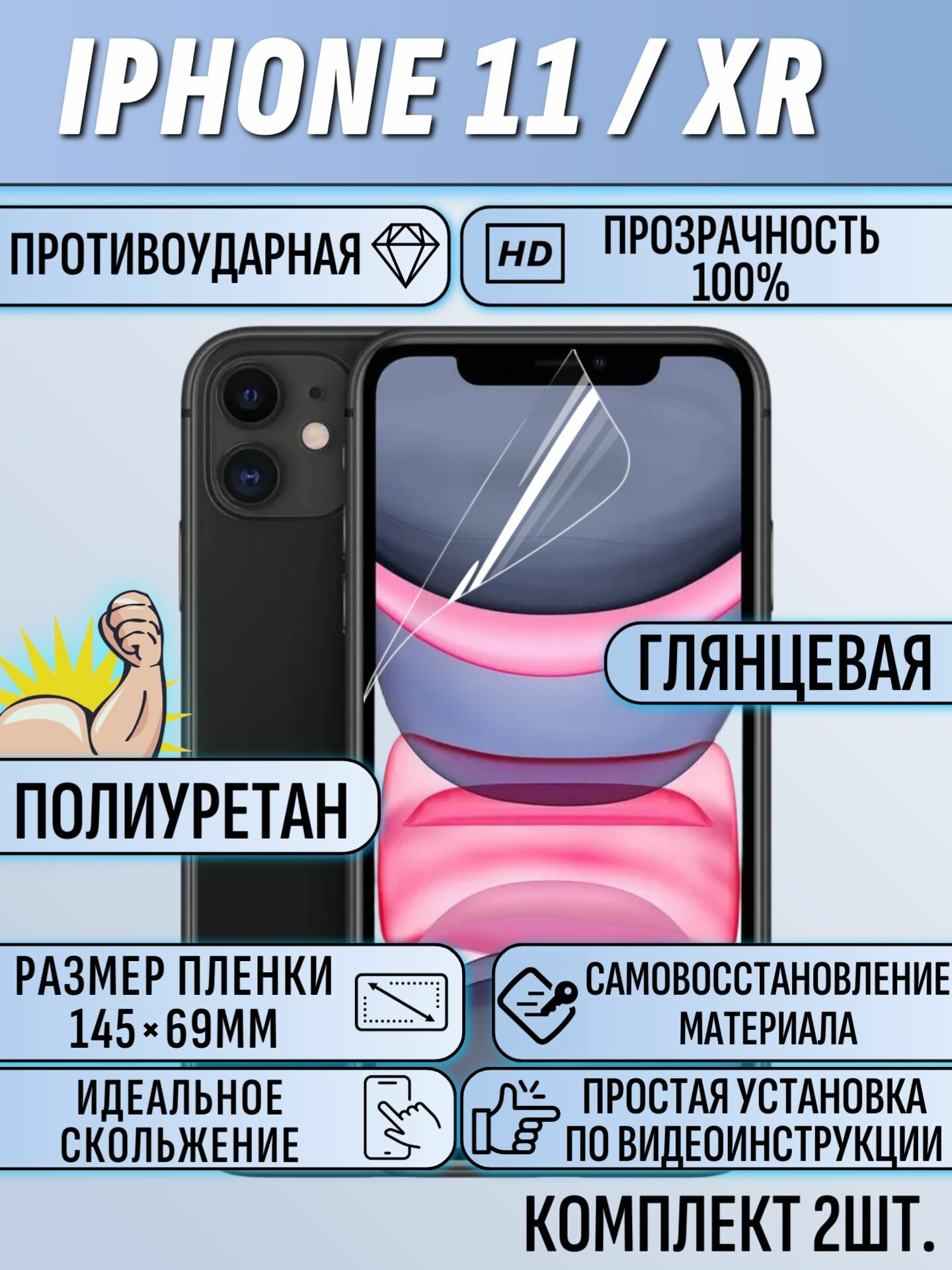 Гидрогелевая пленка айфон 11 / XR / iPhone 11 / XR 2 шт полиуретановая