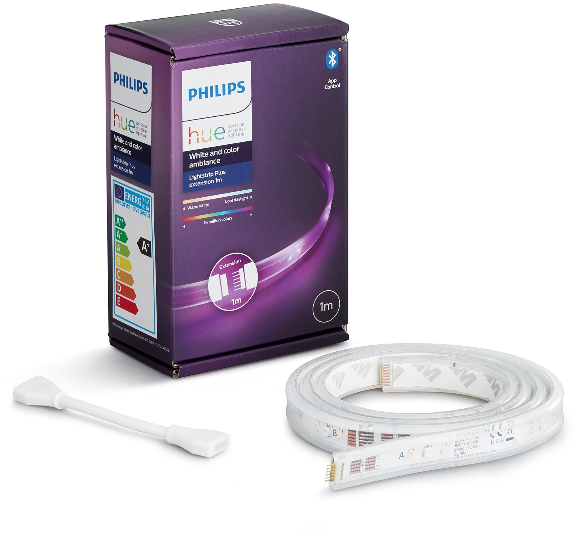 Philips Hue Lightstrip Plus V4 — расширение светодиодной ленты 1 м (1030 Лм, диммируемая, Bluetooth, Zigbee, RGB) (929002269210)