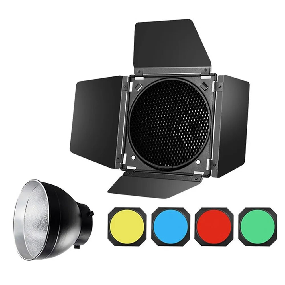 Godox BD-04: шторки для рефлектора Bowens, сотовая решётка / 4 цветных геля