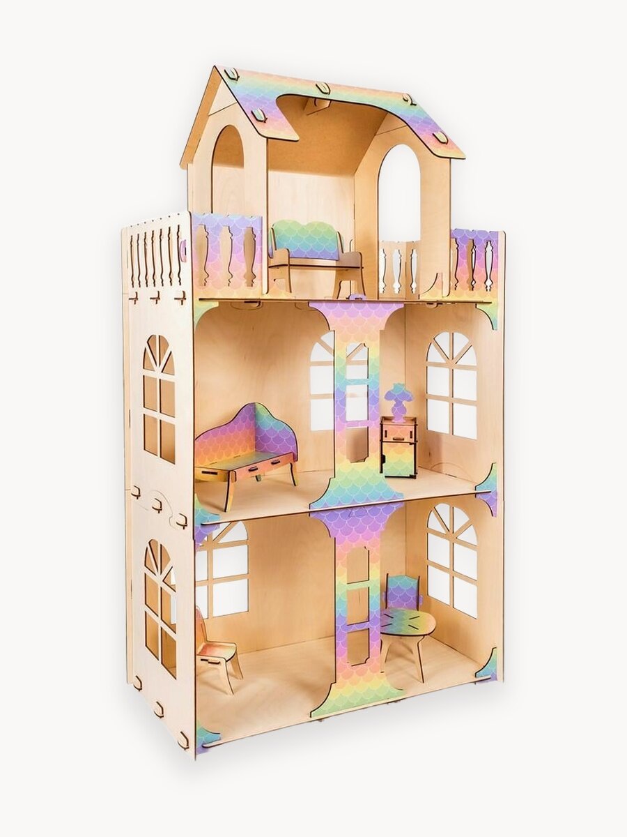 Кукольный домик с мебелью для кукол Барби и других до 30 см, Радуга