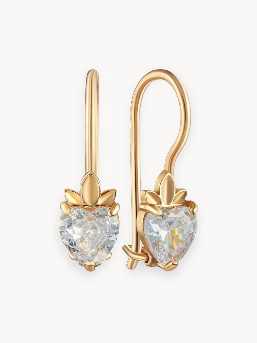 Серьги, красное золото, 585 проба, фианит