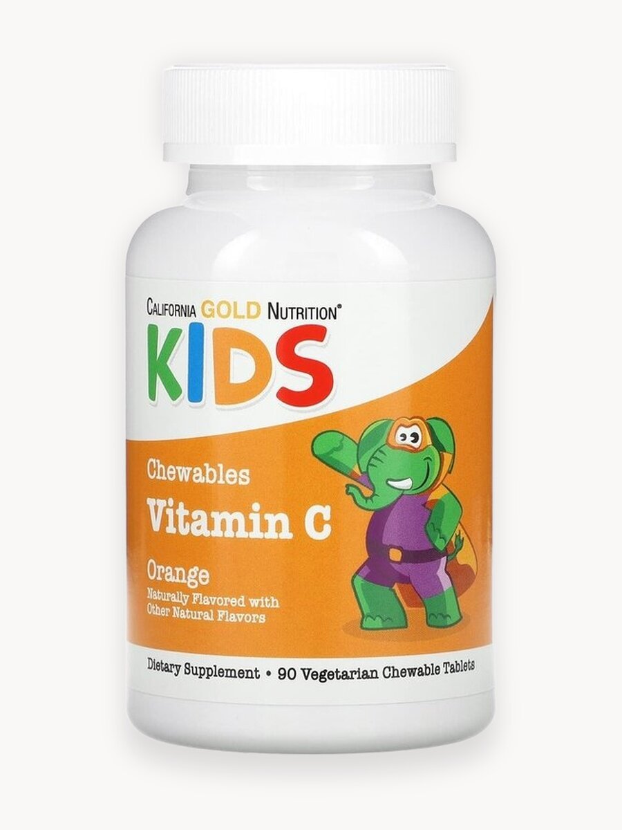 California Gold Nutrition, жевательный витамин C для детей, со вкусом апельсина, 90 вегетарианских таблеток
