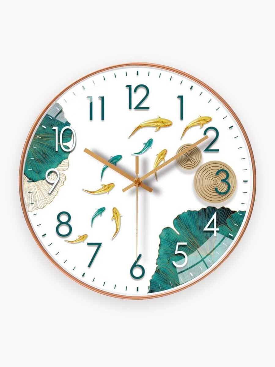 Часы настенные интерьерные «Рыбки», плавный ход, d - 30 см, белый, золотой, арабские цифры