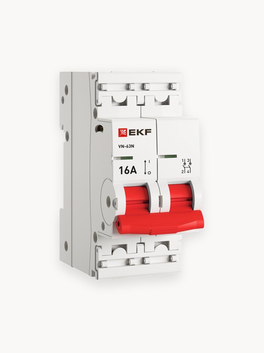 Выключатель нагрузки EKF PROxima ВН-63N 16А двухполюсный 2P (рубильник на DIN-рейку) однофазный