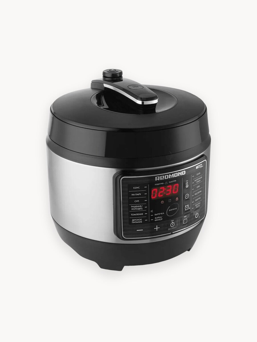 Мультиварка-скороварка Redmond MP114 900 Вт, чаша 5л, 15 программ, электронное управление, безопасный сброс давления, режимы Мультиповар и Мастершейф Лайт, 4-уровневая система защиты, серый