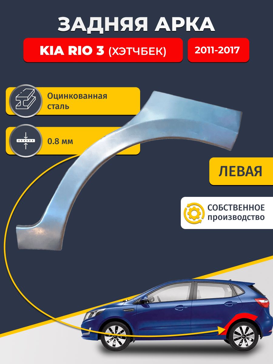 Левая задняя ремонтная арка для автомобиля KIA RIO 3 2011-2017 Х/Б 5 дв. (КИА РИО 3). Оцинкованная сталь 0,8мм.