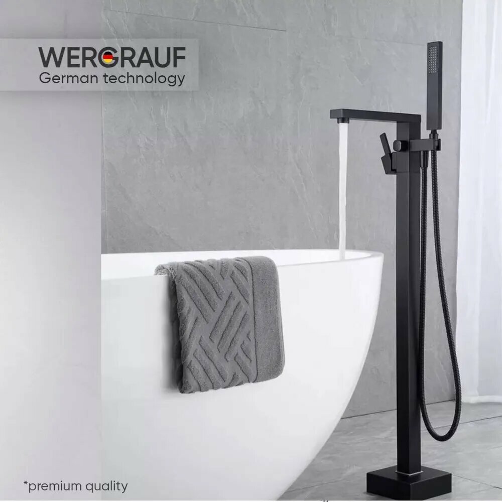 KNOW EASY-Напольный смеситель для ванны . Смеситель с душем черный матовый